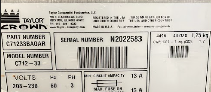 2022 Taylor C712-33 3phase air cooled soft serve machine with pumps in ...